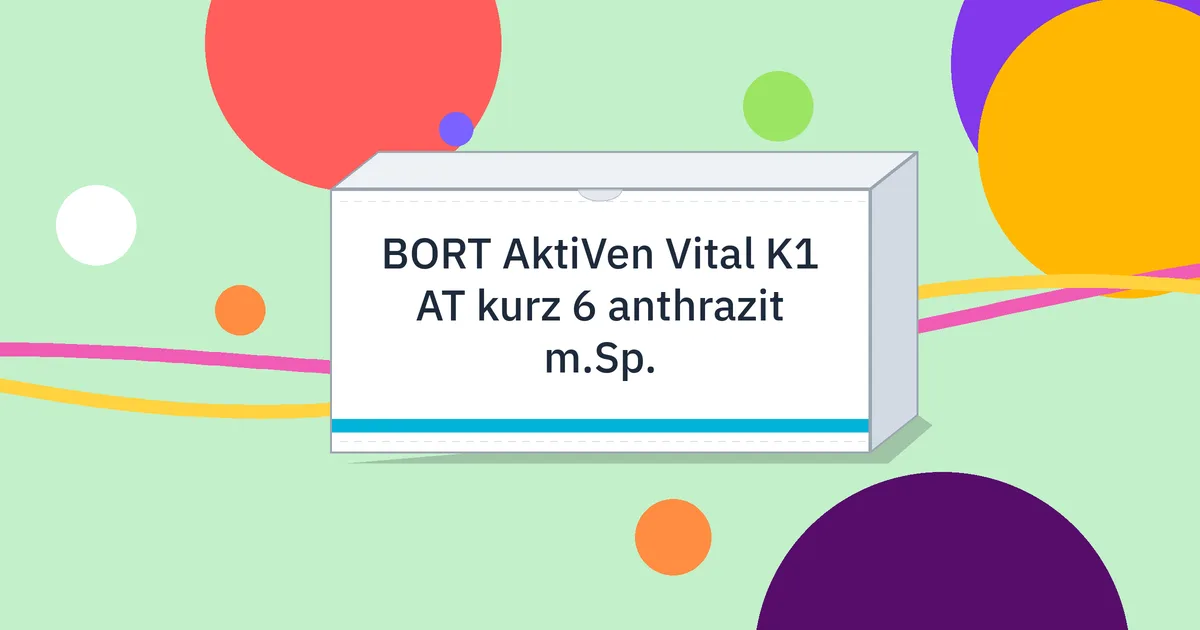 Symbolbild: Packung mit der Aufschrift BORT AktiVen Vital K1 AT kurz 6 anthrazit m.Sp. (PZN 13742631) – Verfügbarkeit und Bezug in Apotheken in Frankfurt am Main