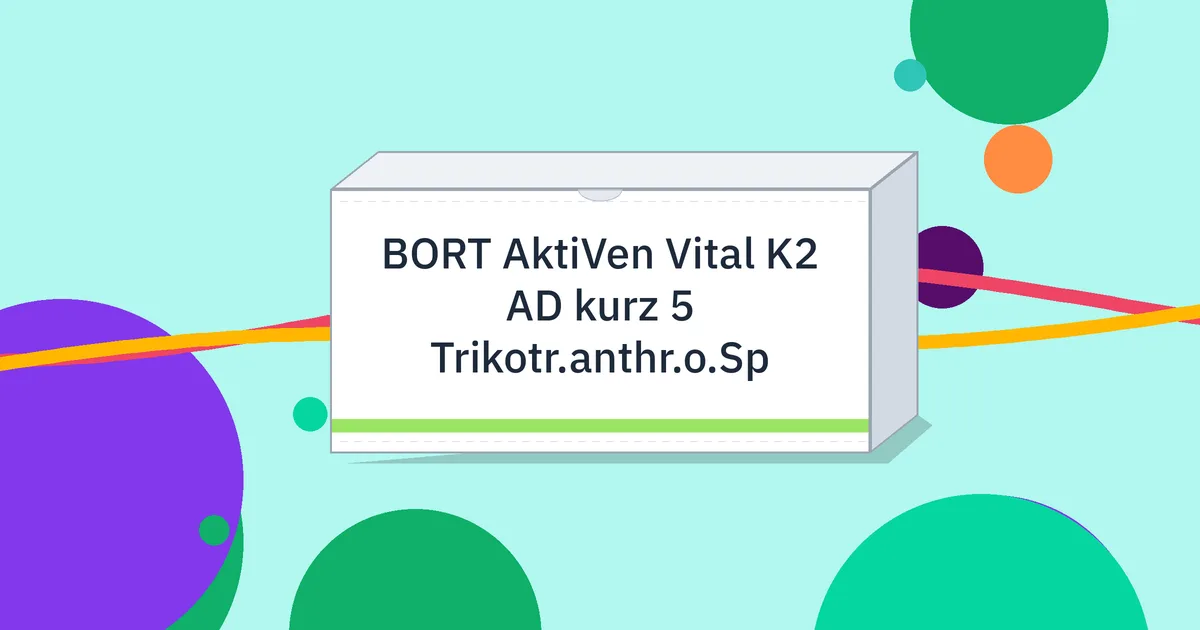 Symbolbild: Packung mit der Aufschrift BORT AktiVen Vital K2 AD kurz 5 Trikotr.anthr.o.Sp (PZN 13728430) – Verfügbarkeit und Bezug in Apotheken in Frankfurt am Main