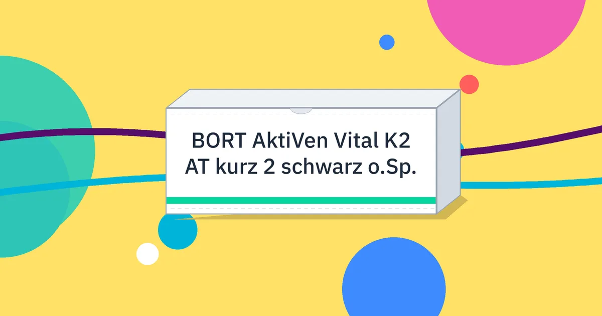 Symbolbild: Packung mit der Aufschrift BORT AktiVen Vital K2 AT kurz 2 schwarz o.Sp. (PZN 13740402) – Verfügbarkeit und Bezug in Apotheken in Frankfurt am Main
