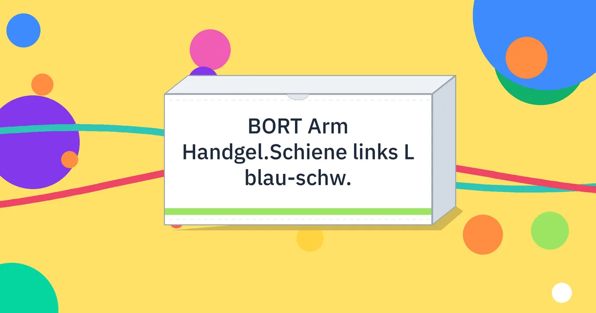 Symbolbild: Packung mit der Aufschrift BORT Arm Handgel.Schiene links L blau-schw. (PZN 04196075) – Verfügbarkeit und Bezug in Apotheken in Frankfurt am Main