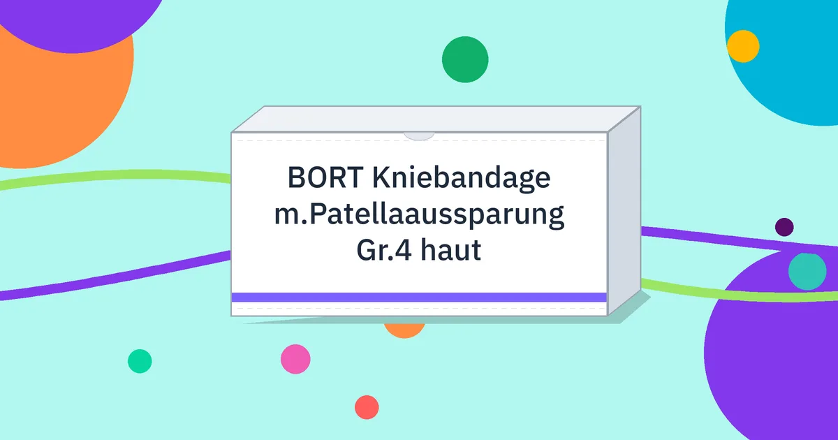 Symbolbild: Packung mit der Aufschrift BORT Kniebandage m.Patellaaussparung Gr.4 haut (PZN 16844757) – Verfügbarkeit und Bezug in Apotheken in Frankfurt am Main
