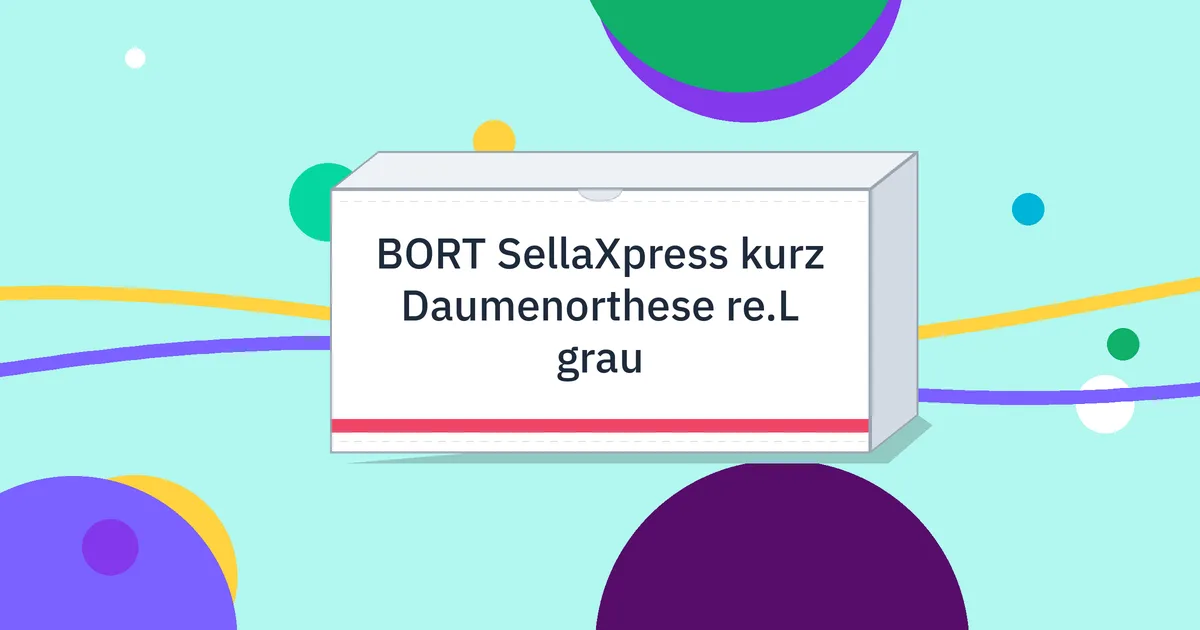 Symbolbild: Packung mit der Aufschrift BORT SellaXpress kurz Daumenorthese re.L grau (PZN 16318307) – Verfügbarkeit und Bezug in Apotheken in Frankfurt am Main