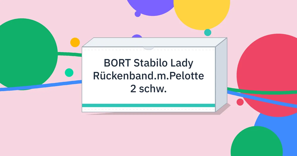 Symbolbild: Packung mit der Aufschrift BORT Stabilo Lady Rückenband.m.Pelotte 2 schw. (PZN 07673191) – Verfügbarkeit und Bezug in Apotheken in Frankfurt am Main