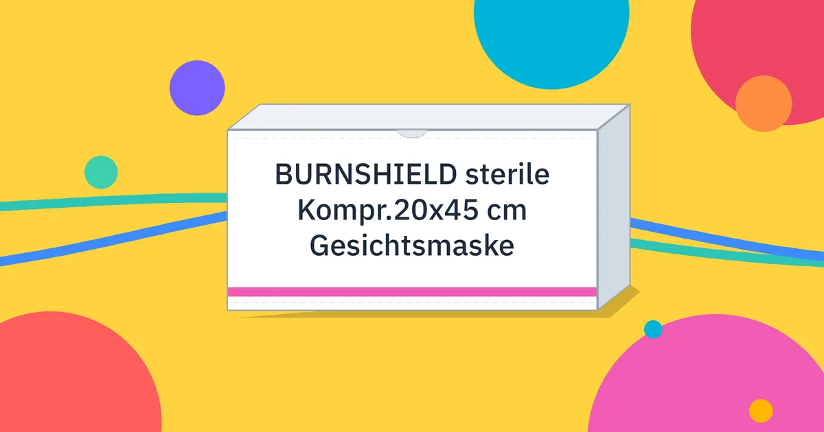 Symbolbild: Packung mit der Aufschrift BURNSHIELD sterile Kompr.20x45 cm Gesichtsmaske (PZN 05948850) – Verfügbarkeit und Bezug in Apotheken in Frankfurt am Main
