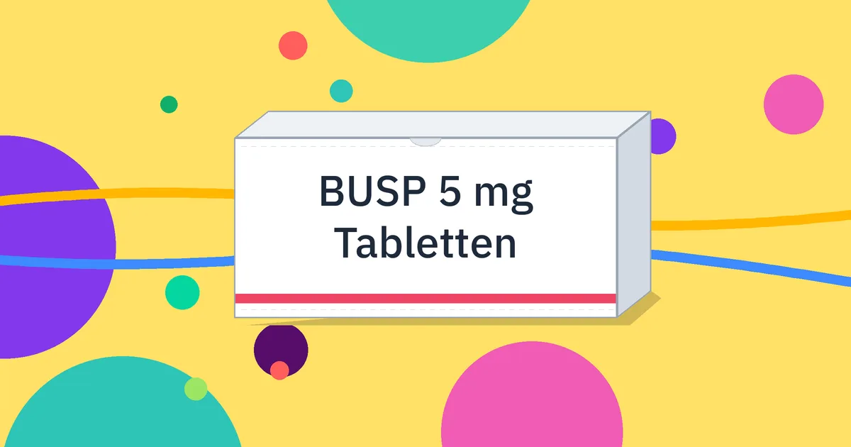 Symbolbild: Packung mit der Aufschrift BUSP 5 mg Tabletten (PZN 08671946) – Verfügbarkeit und Bezug in Apotheken in Frankfurt am Main