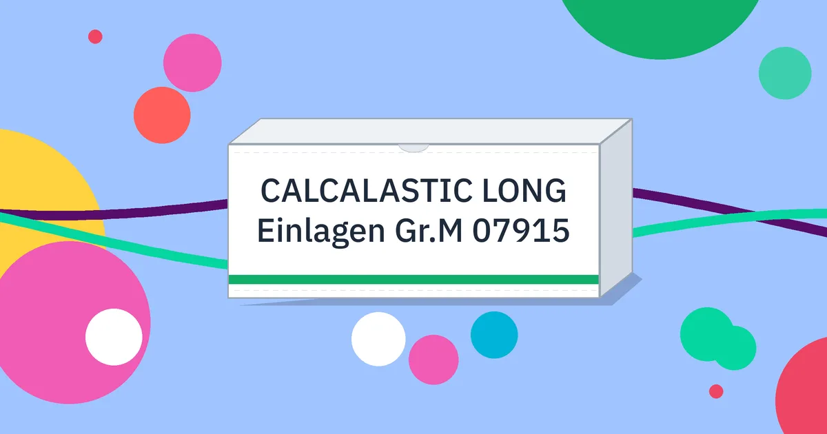 Symbolbild: Packung mit der Aufschrift CALCALASTIC LONG Einlagen Gr.M 07915 (PZN 07213673) – Verfügbarkeit und Bezug in Apotheken in Frankfurt am Main
