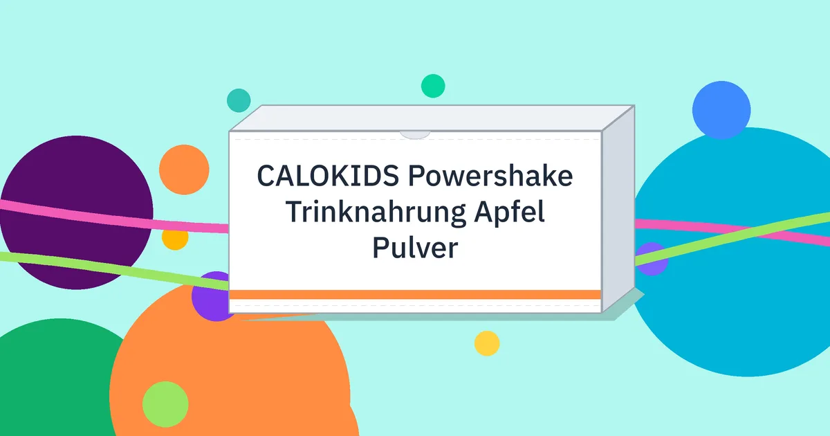 Symbolbild: Packung mit der Aufschrift CALOKIDS Powershake Trinknahrung Apfel Pulver (PZN 20026102) – Verfügbarkeit und Bezug in Apotheken in Frankfurt am Main