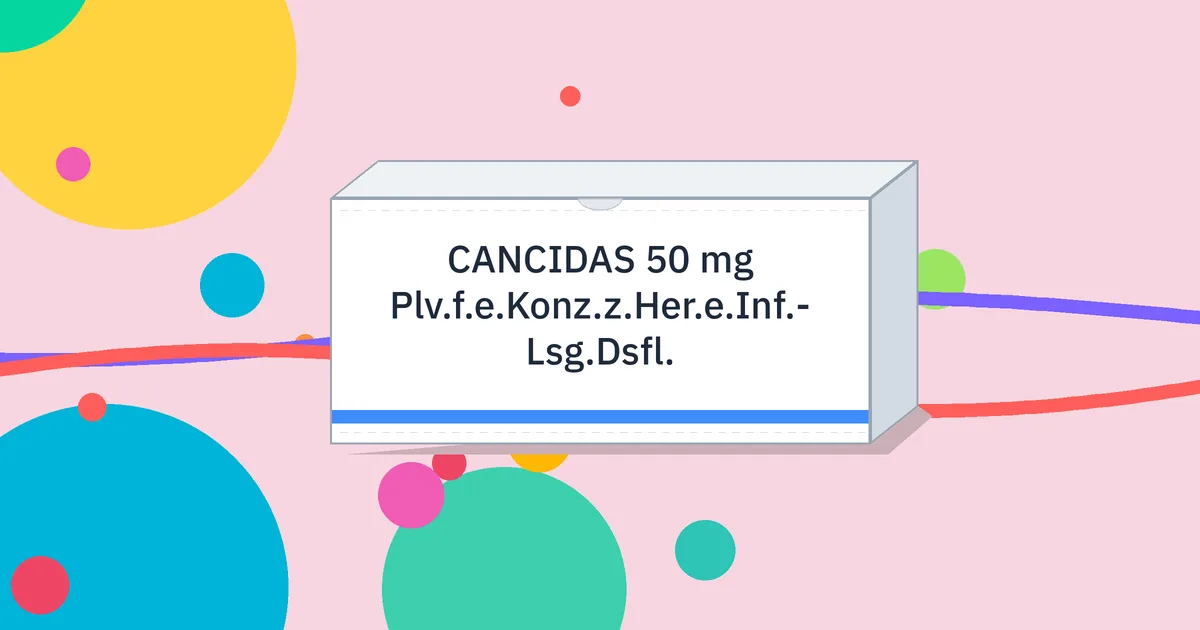 Symbolbild: Packung mit der Aufschrift CANCIDAS 50 mg Plv.f.e.Konz.z.Her.e.Inf.-Lsg.Dsfl. (PZN 04100767) – Verfügbarkeit und Bezug in Apotheken in Frankfurt am Main