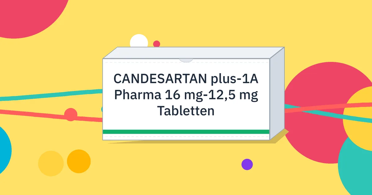 Symbolbild: Packung mit der Aufschrift CANDESARTAN plus-1A Pharma 16 mg-12,5 mg Tabletten (PZN 09519867) – Verfügbarkeit und Bezug in Apotheken in Frankfurt am Main