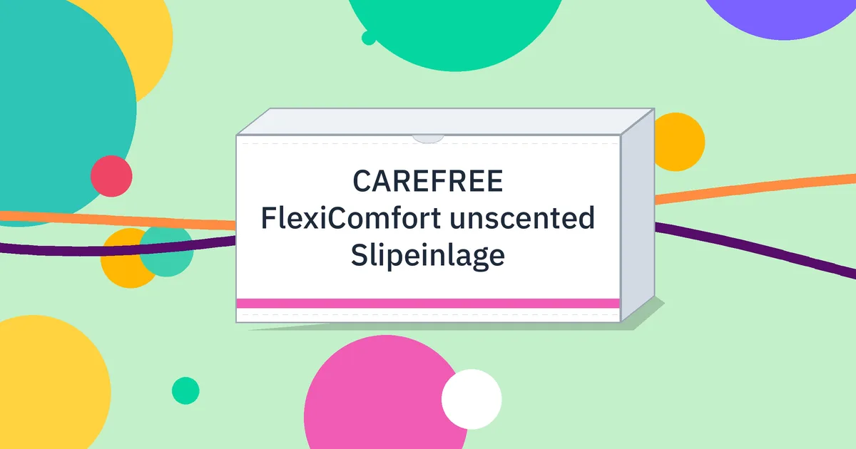 Symbolbild: Packung mit der Aufschrift CAREFREE FlexiComfort unscented Slipeinlage (PZN 18455988) – Verfügbarkeit und Bezug in Apotheken in Frankfurt am Main
