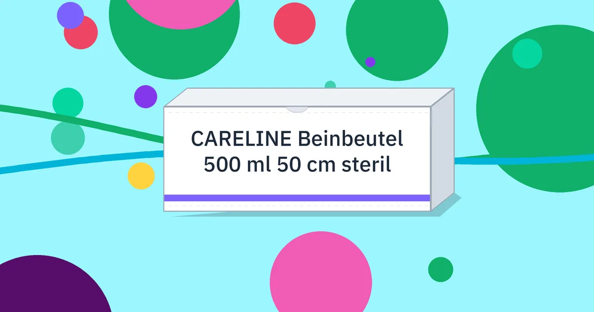 Symbolbild: Packung mit der Aufschrift CARELINE Beinbeutel 500 ml 50 cm steril (PZN 01284293) – Verfügbarkeit und Bezug in Apotheken in Frankfurt am Main