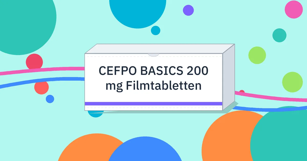 Symbolbild: Packung mit der Aufschrift CEFPO BASICS 200 mg Filmtabletten (PZN 02078704) – Verfügbarkeit und Bezug in Apotheken in Frankfurt am Main