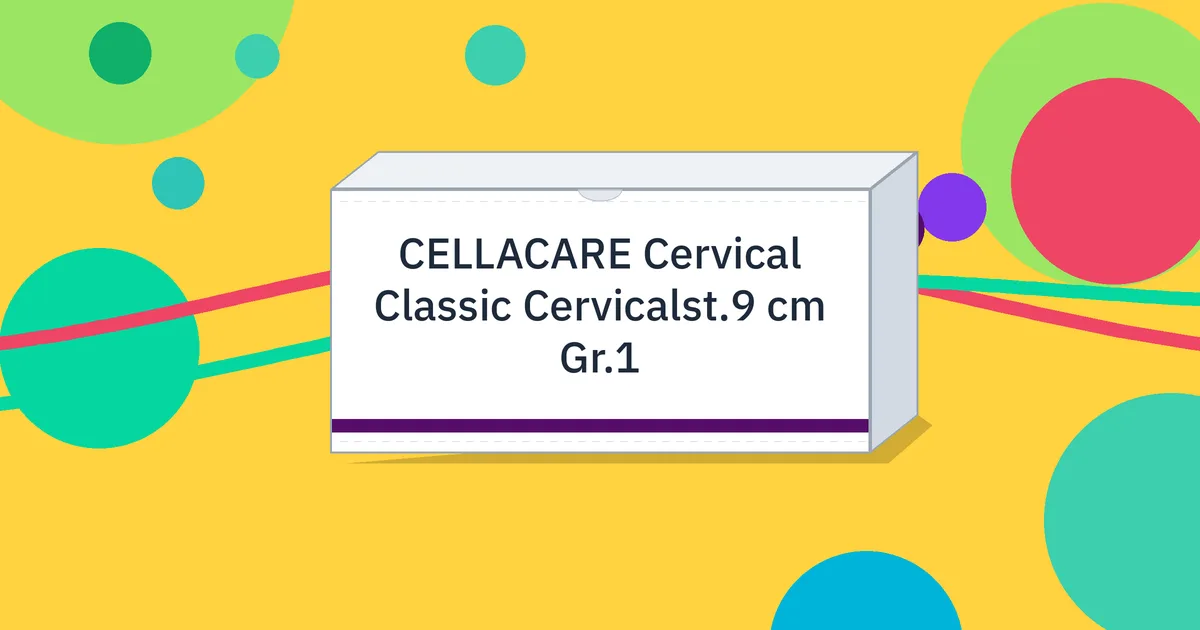 Symbolbild: Packung mit der Aufschrift CELLACARE Cervical Classic Cervicalst.9 cm Gr.1 (PZN 11124975) – Verfügbarkeit und Bezug in Apotheken in Frankfurt am Main