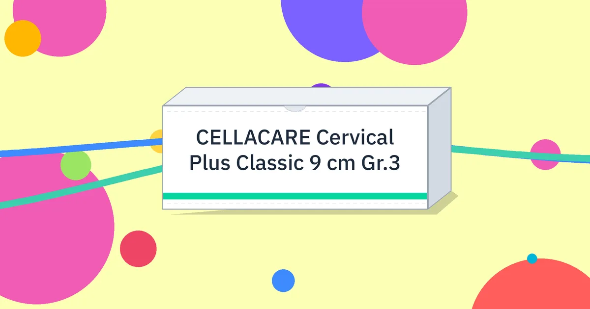 Symbolbild: Packung mit der Aufschrift CELLACARE Cervical Plus Classic 9 cm Gr.3 (PZN 11125147) – Verfügbarkeit und Bezug in Apotheken in Frankfurt am Main