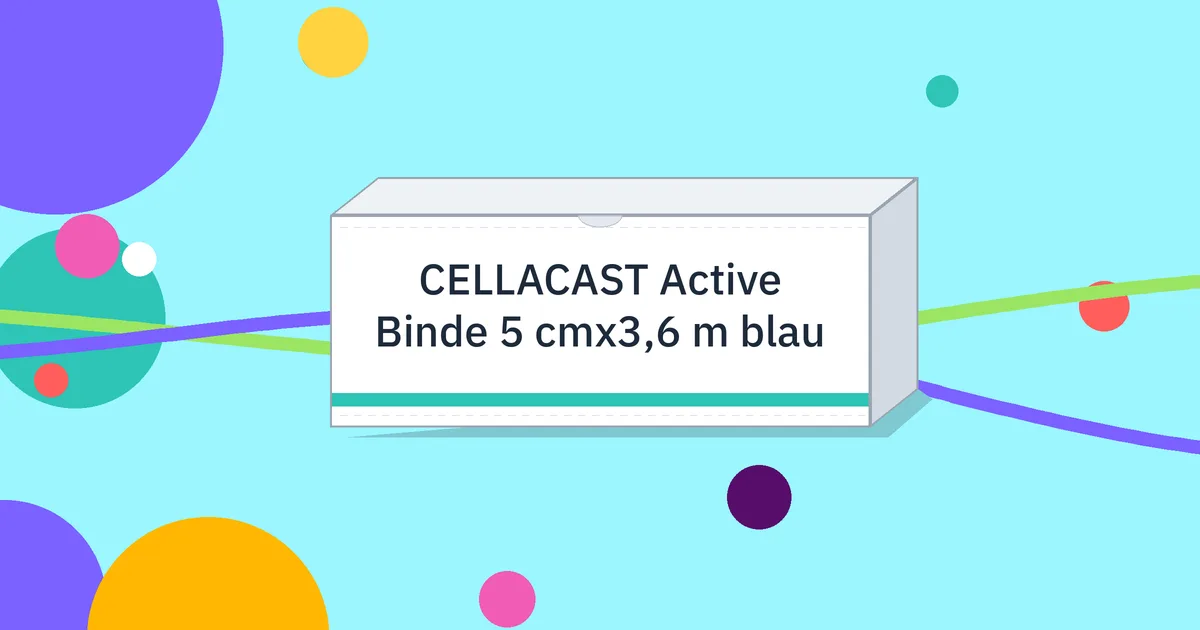 Symbolbild: Packung mit der Aufschrift CELLACAST Active Binde 5 cmx3,6 m blau (PZN 14251728) – Verfügbarkeit und Bezug in Apotheken in Frankfurt am Main