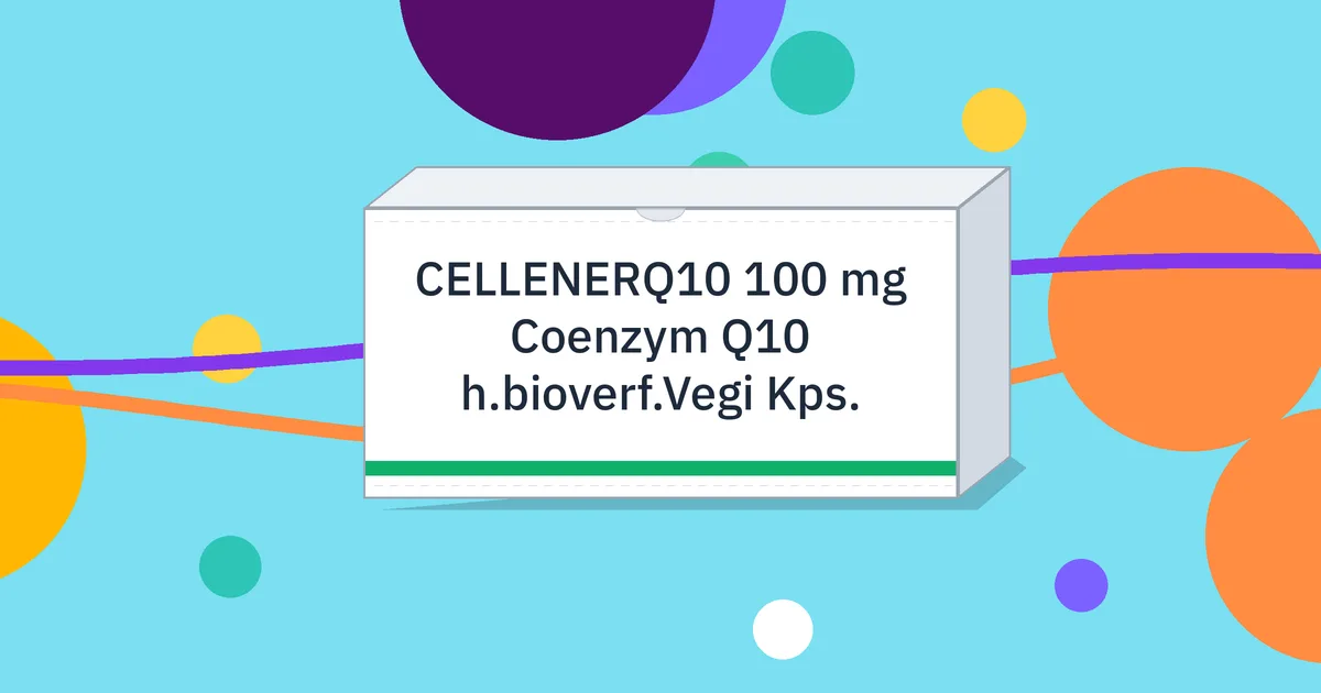 Symbolbild: Packung mit der Aufschrift CELLENERQ10 100 mg Coenzym Q10 h.bioverf.Vegi Kps. (PZN 15245598) – Verfügbarkeit und Bezug in Apotheken in Frankfurt am Main