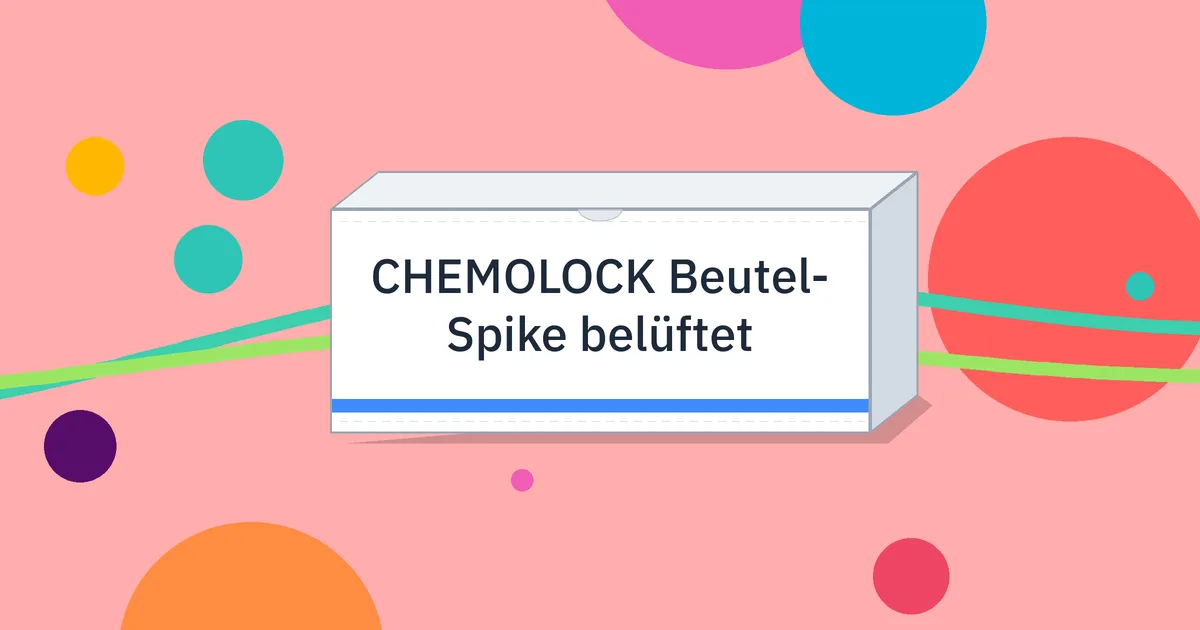 Symbolbild: Packung mit der Aufschrift CHEMOLOCK Beutel-Spike belüftet (PZN 18499589) – Verfügbarkeit und Bezug in Apotheken in Frankfurt am Main