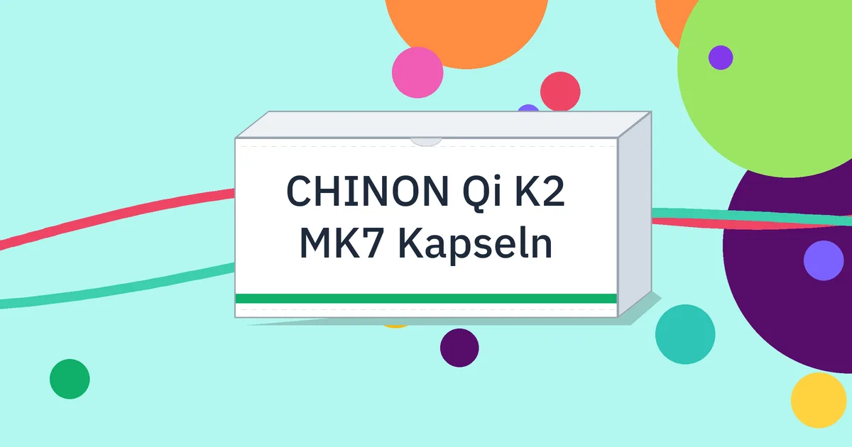 Symbolbild: Packung mit der Aufschrift CHINON Qi K2 MK7 Kapseln (PZN 13867226) – Verfügbarkeit und Bezug in Apotheken in Frankfurt am Main