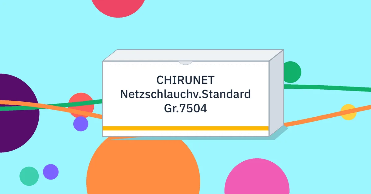 Symbolbild: Packung mit der Aufschrift CHIRUNET Netzschlauchv.Standard Gr.7504 (PZN 08536846) – Verfügbarkeit und Bezug in Apotheken in Frankfurt am Main