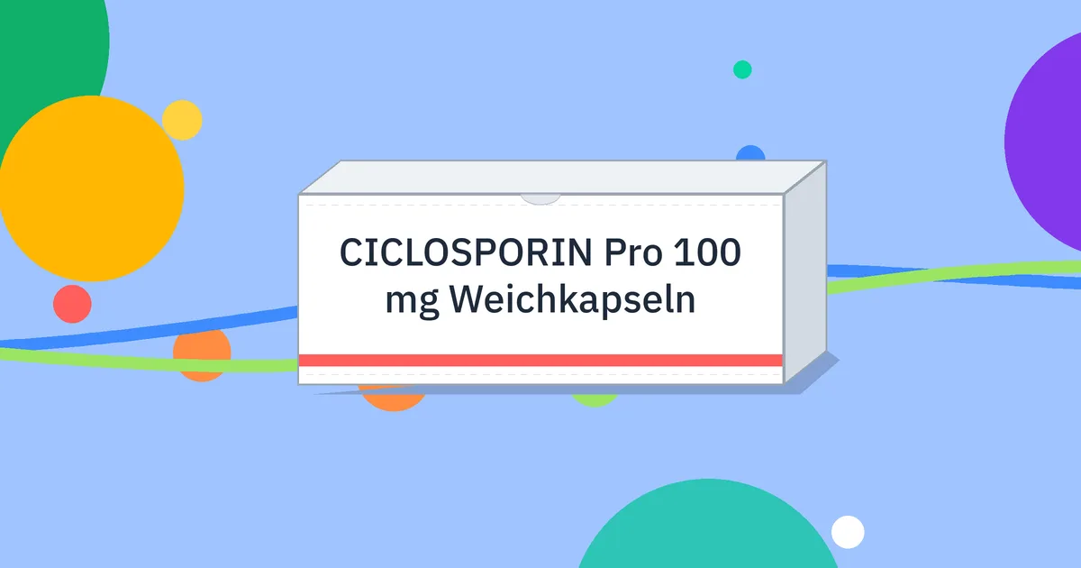 Symbolbild: Packung mit der Aufschrift CICLOSPORIN Pro 100 mg Weichkapseln (PZN 02706129) – Verfügbarkeit und Bezug in Apotheken in Frankfurt am Main