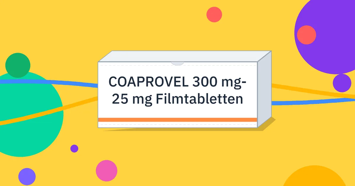 Symbolbild: Packung mit der Aufschrift COAPROVEL 300 mg-25 mg Filmtabletten (PZN 06944392) – Verfügbarkeit und Bezug in Apotheken in Frankfurt am Main