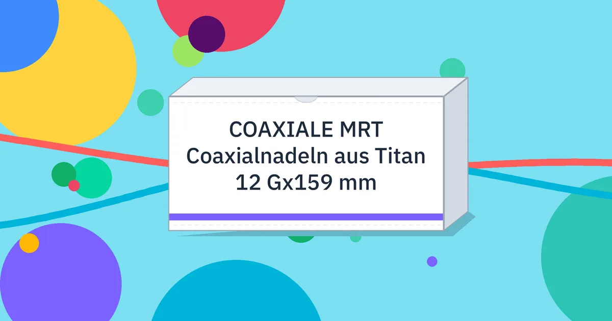 Symbolbild: Packung mit der Aufschrift COAXIALE MRT Coaxialnadeln aus Titan 12 Gx159 mm (PZN 03481336) – Verfügbarkeit und Bezug in Apotheken in Frankfurt am Main