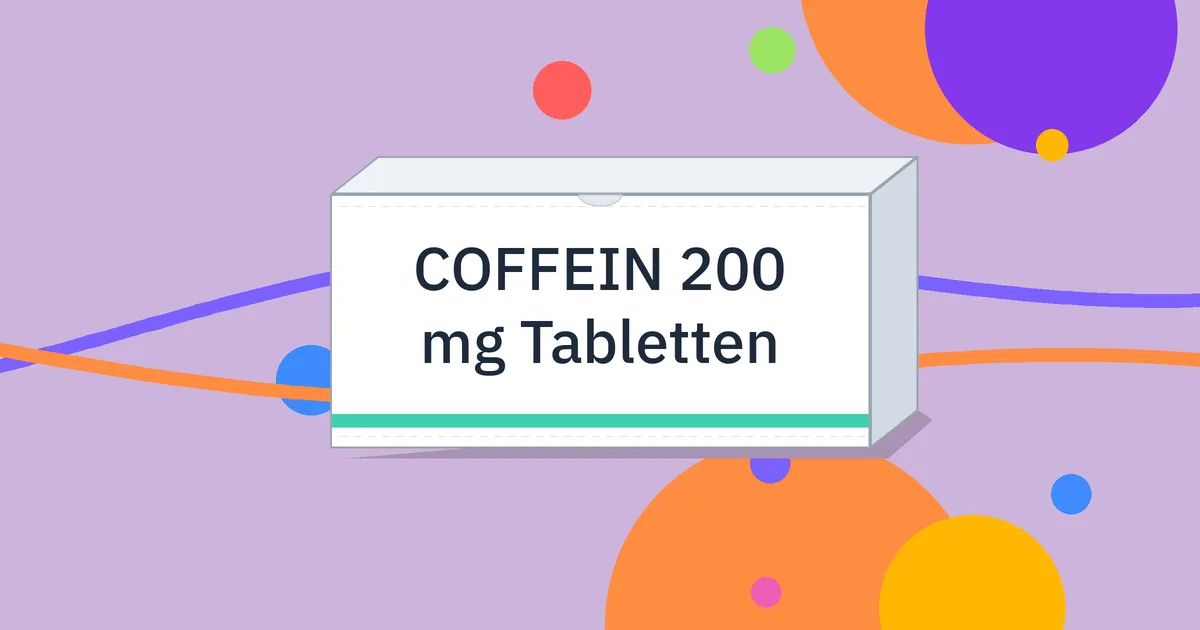 Symbolbild: Packung mit der Aufschrift COFFEIN 200 mg Tabletten (PZN 14317634) – Verfügbarkeit und Bezug in Apotheken in Frankfurt am Main