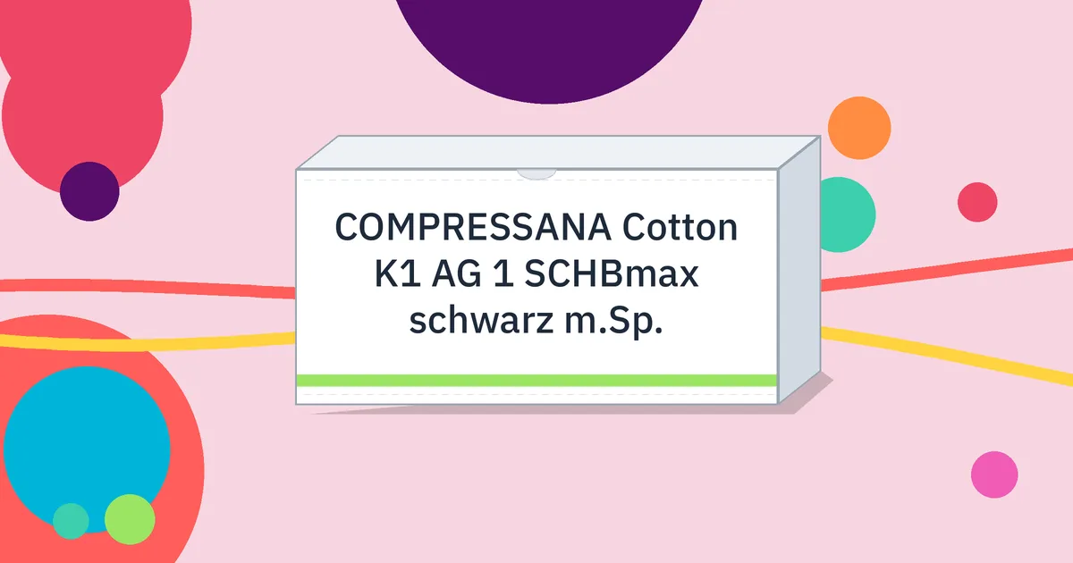 Symbolbild: Packung mit der Aufschrift COMPRESSANA Cotton K1 AG 1 SCHBmax schwarz m.Sp. (PZN 16959466) – Verfügbarkeit und Bezug in Apotheken in Frankfurt am Main