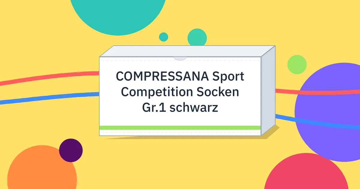 Symbolbild: Packung mit der Aufschrift COMPRESSANA Sport Competition Socken Gr.1 schwarz (PZN 16198317) – Verfügbarkeit und Bezug in Apotheken in Frankfurt am Main