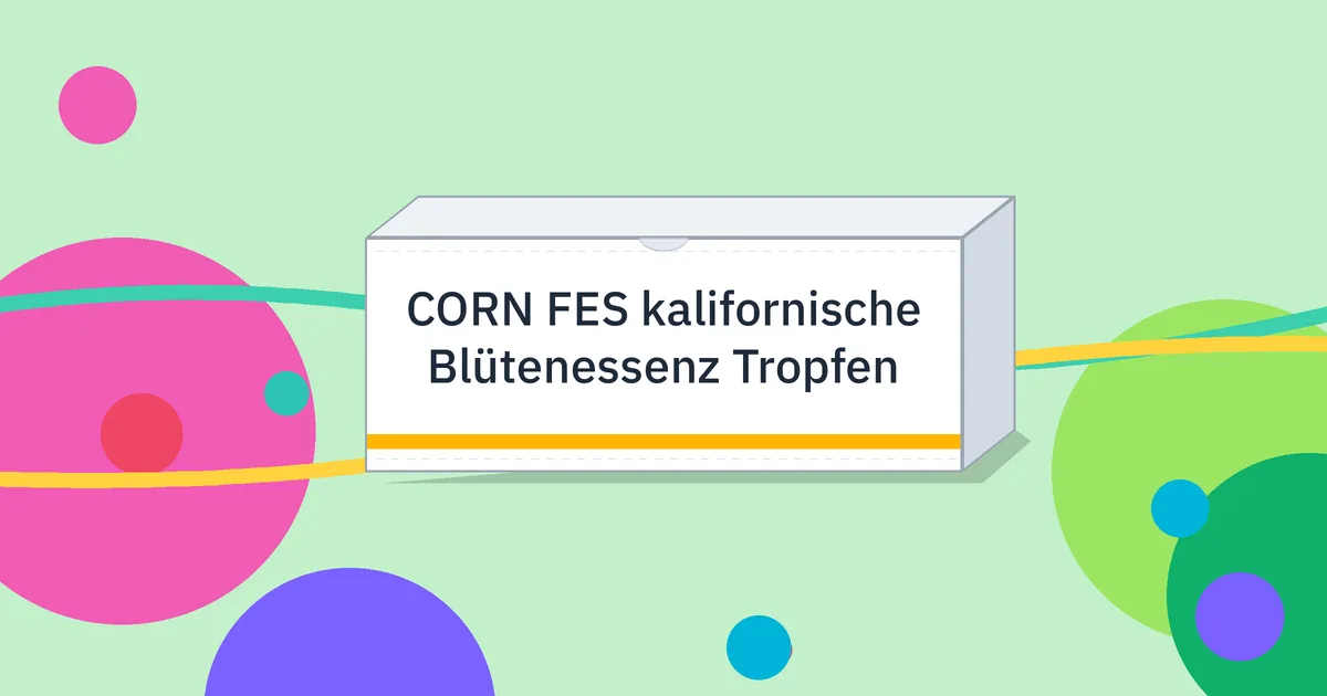 Symbolbild: Packung mit der Aufschrift CORN FES kalifornische Blütenessenz Tropfen (PZN 09172145) – Verfügbarkeit und Bezug in Apotheken in Frankfurt am Main