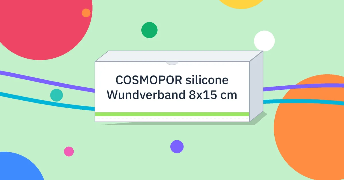 Symbolbild: Packung mit der Aufschrift COSMOPOR silicone Wundverband 8x15 cm (PZN 17417833) – Verfügbarkeit und Bezug in Apotheken in Frankfurt am Main