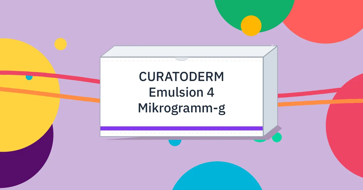 Symbolbild: Packung mit der Aufschrift CURATODERM Emulsion 4 Mikrogramm-g (PZN 13922043) – Verfügbarkeit und Bezug in Apotheken in Frankfurt am Main