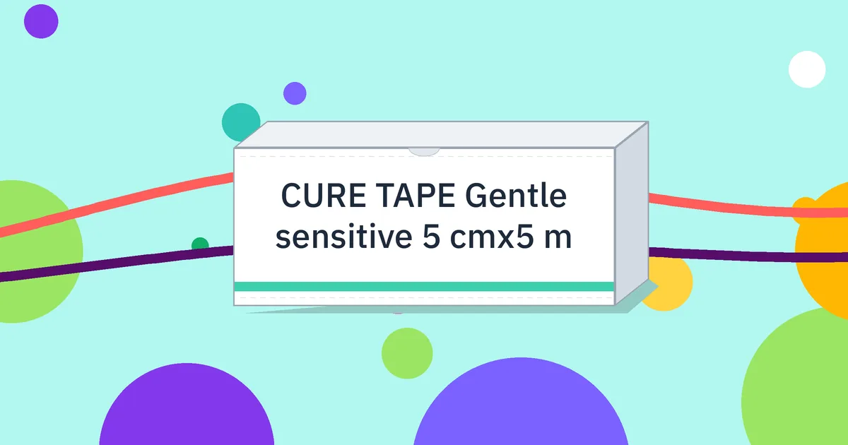 Symbolbild: Packung mit der Aufschrift CURE TAPE Gentle sensitive 5 cmx5 m (PZN 18221061) – Verfügbarkeit und Bezug in Apotheken in Frankfurt am Main