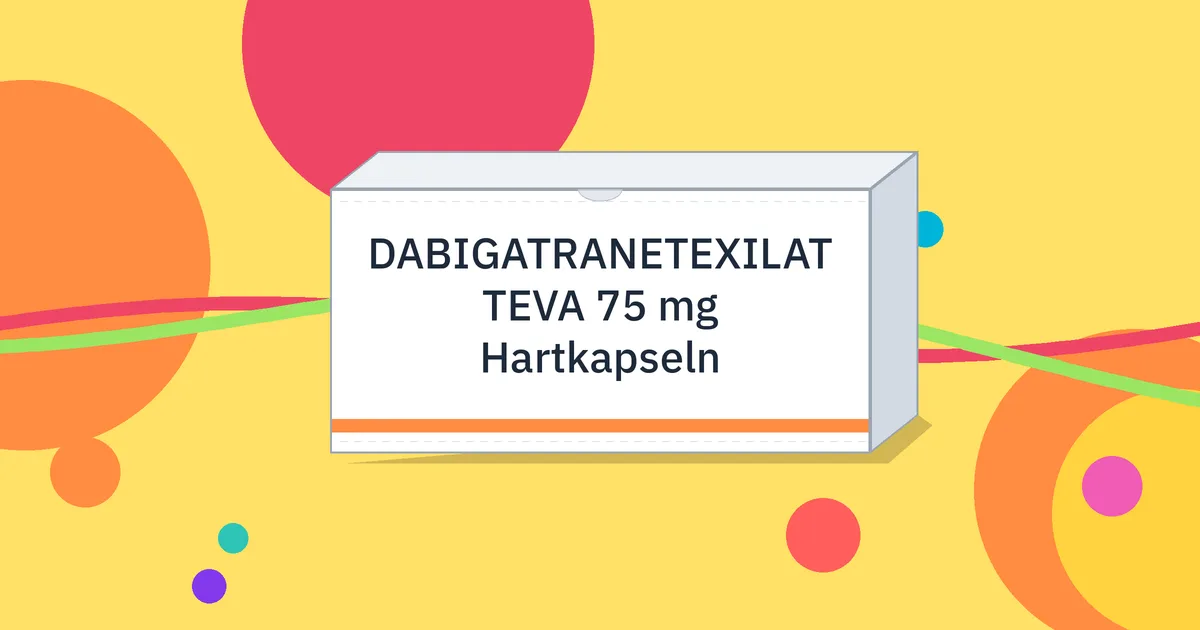Symbolbild: Packung mit der Aufschrift DABIGATRANETEXILAT TEVA 75 mg Hartkapseln (PZN 19382553) – Verfügbarkeit und Bezug in Apotheken in Frankfurt am Main