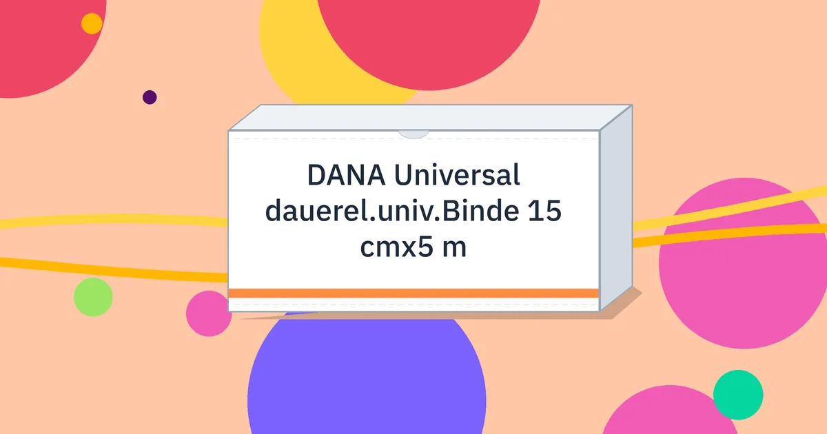 Symbolbild: Packung mit der Aufschrift DANA Universal dauerel.univ.Binde 15 cmx5 m (PZN 20810675) – Verfügbarkeit und Bezug in Apotheken in Frankfurt am Main