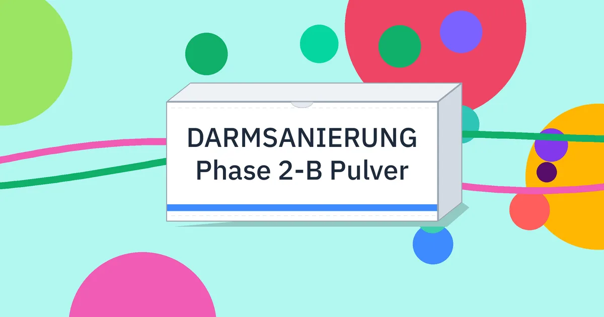Symbolbild: Packung mit der Aufschrift DARMSANIERUNG Phase 2-B Pulver (PZN 16816376) – Verfügbarkeit und Bezug in Apotheken in Frankfurt am Main
