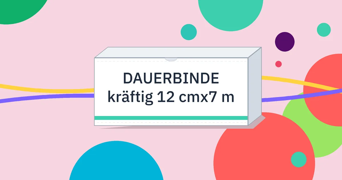 Symbolbild: Packung mit der Aufschrift DAUERBINDE kräftig 12 cmx7 m (PZN 12588984) – Verfügbarkeit und Bezug in Apotheken in Frankfurt am Main