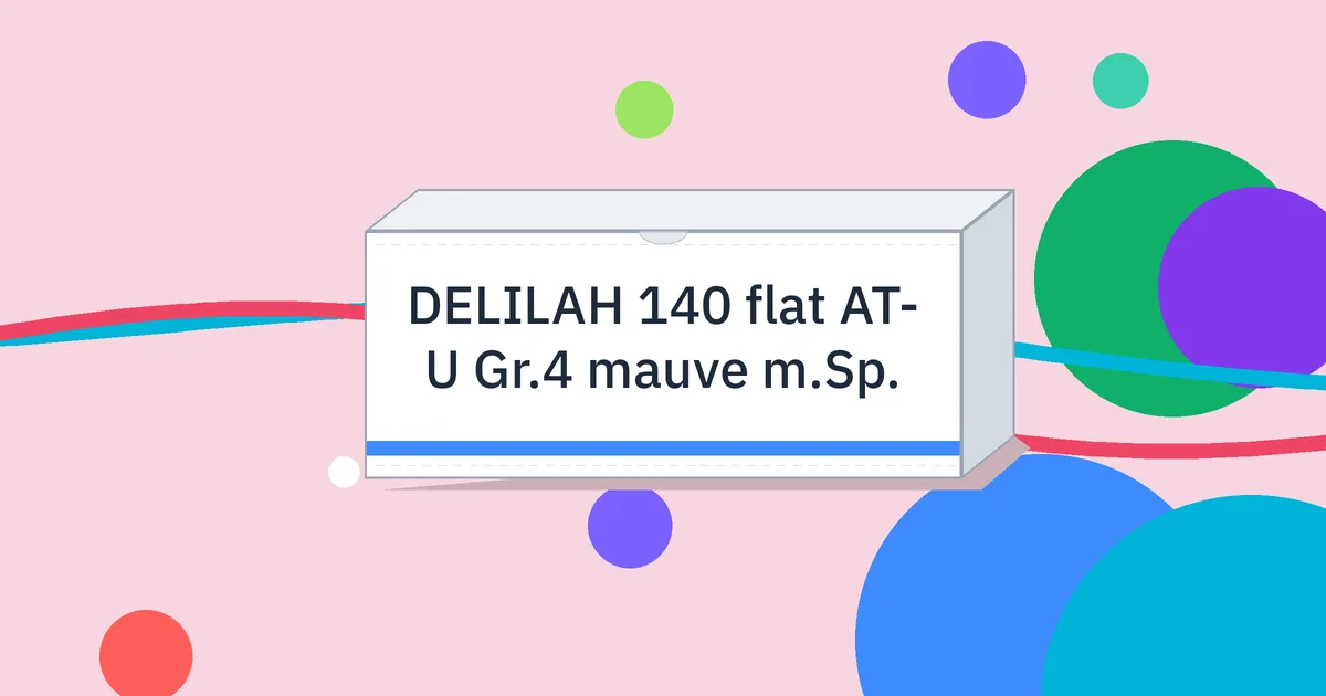 Symbolbild: Packung mit der Aufschrift DELILAH 140 flat AT-U Gr.4 mauve m.Sp. (PZN 14248465) – Verfügbarkeit und Bezug in Apotheken in Frankfurt am Main