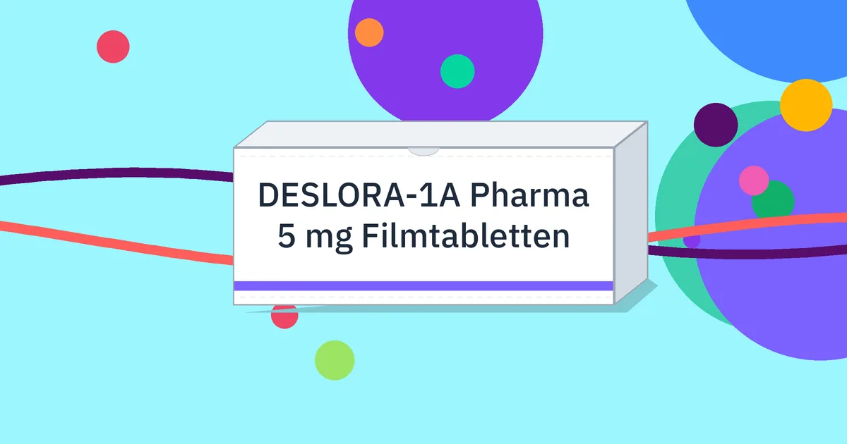 Symbolbild: Packung mit der Aufschrift DESLORA-1A Pharma 5 mg Filmtabletten (PZN 12546744) – Verfügbarkeit und Bezug in Apotheken in Frankfurt am Main