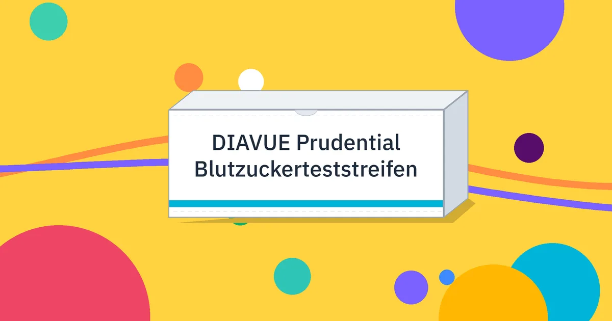Symbolbild: Packung mit der Aufschrift DIAVUE Prudential Blutzuckerteststreifen (PZN 19768548) – Verfügbarkeit und Bezug in Apotheken in Frankfurt am Main