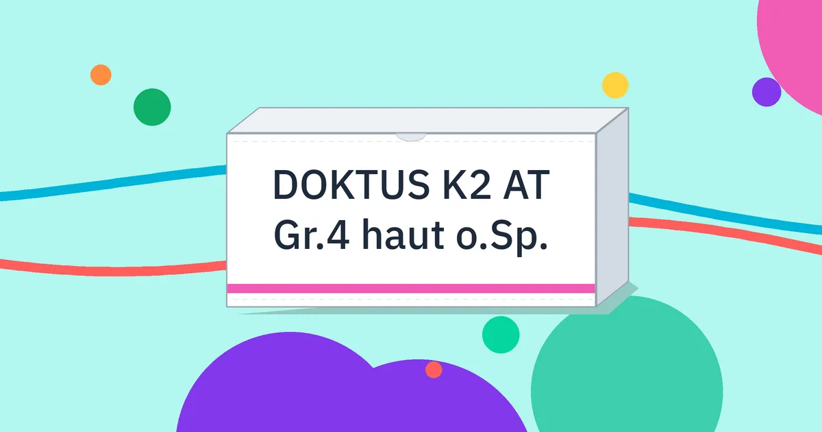 Symbolbild: Packung mit der Aufschrift DOKTUS K2 AT Gr.4 haut o.Sp. (PZN 00596748) – Verfügbarkeit und Bezug in Apotheken in Frankfurt am Main