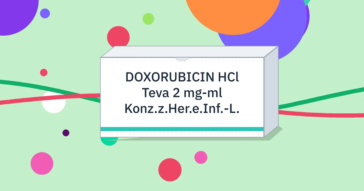Symbolbild: Packung mit der Aufschrift DOXORUBICIN HCl Teva 2 mg-ml Konz.z.Her.e.Inf.-L. (PZN 06581630) – Verfügbarkeit und Bezug in Apotheken in Frankfurt am Main