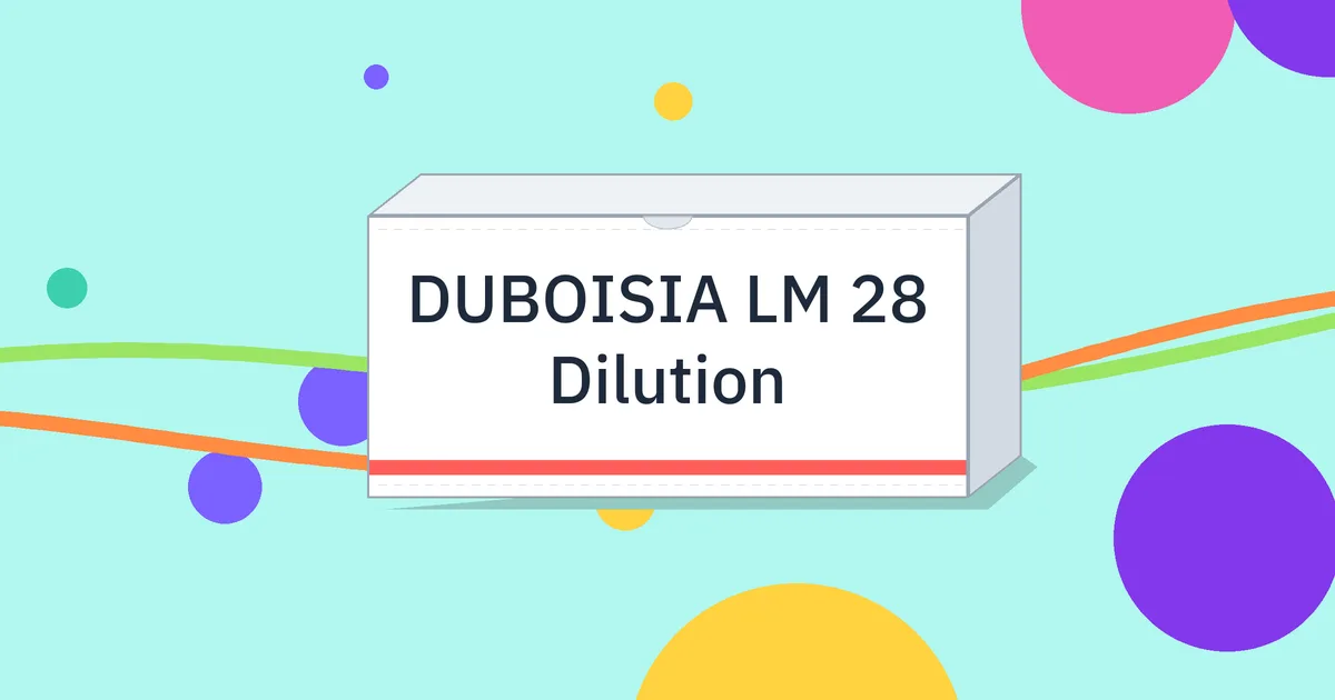 Symbolbild: Packung mit der Aufschrift DUBOISIA LM 28 Dilution (PZN 13467202) – Verfügbarkeit und Bezug in Apotheken in Frankfurt am Main