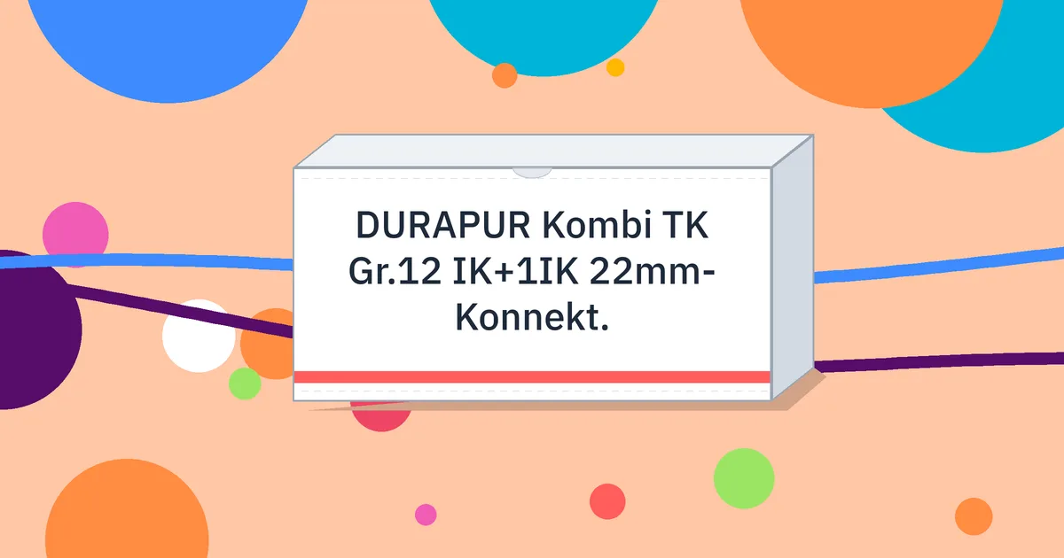Symbolbild: Packung mit der Aufschrift DURAPUR Kombi TK Gr.12 IK+1IK 22mm-Konnekt. (PZN 16030351) – Verfügbarkeit und Bezug in Apotheken in Frankfurt am Main