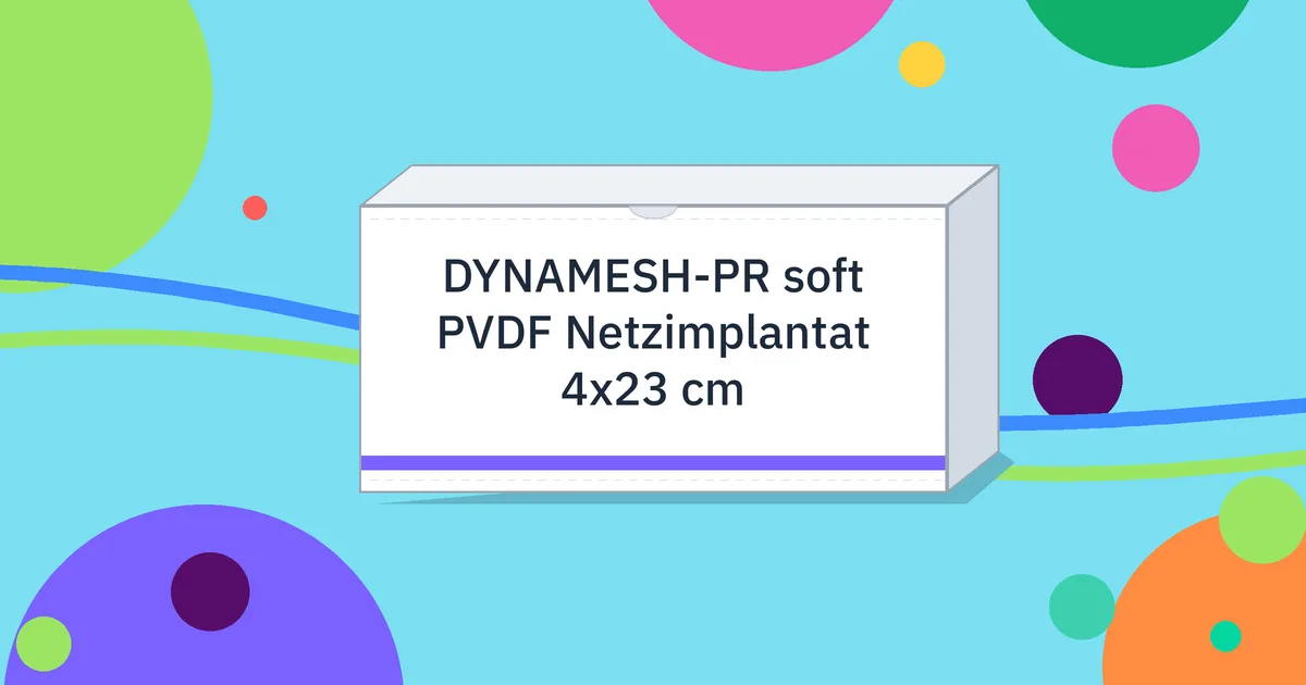 Symbolbild: Packung mit der Aufschrift DYNAMESH-PR soft PVDF Netzimplantat 4x23 cm (PZN 19390274) – Verfügbarkeit und Bezug in Apotheken in Frankfurt am Main