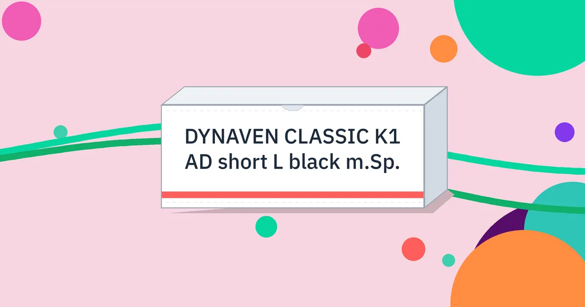 Symbolbild: Packung mit der Aufschrift DYNAVEN CLASSIC K1 AD short L black m.Sp. (PZN 18414771) – Verfügbarkeit und Bezug in Apotheken in Frankfurt am Main