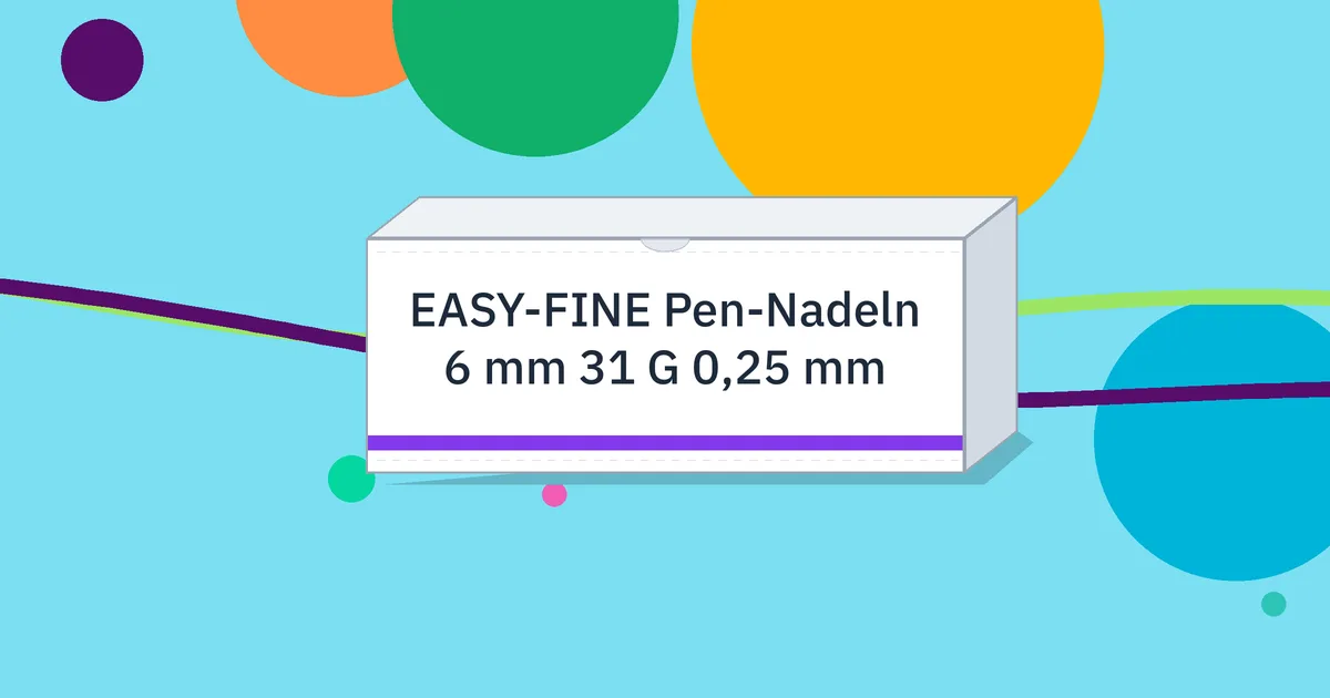 Symbolbild: Packung mit der Aufschrift EASY-FINE Pen-Nadeln 6 mm 31 G 0,25 mm (PZN 19063322) – Verfügbarkeit und Bezug in Apotheken in Frankfurt am Main