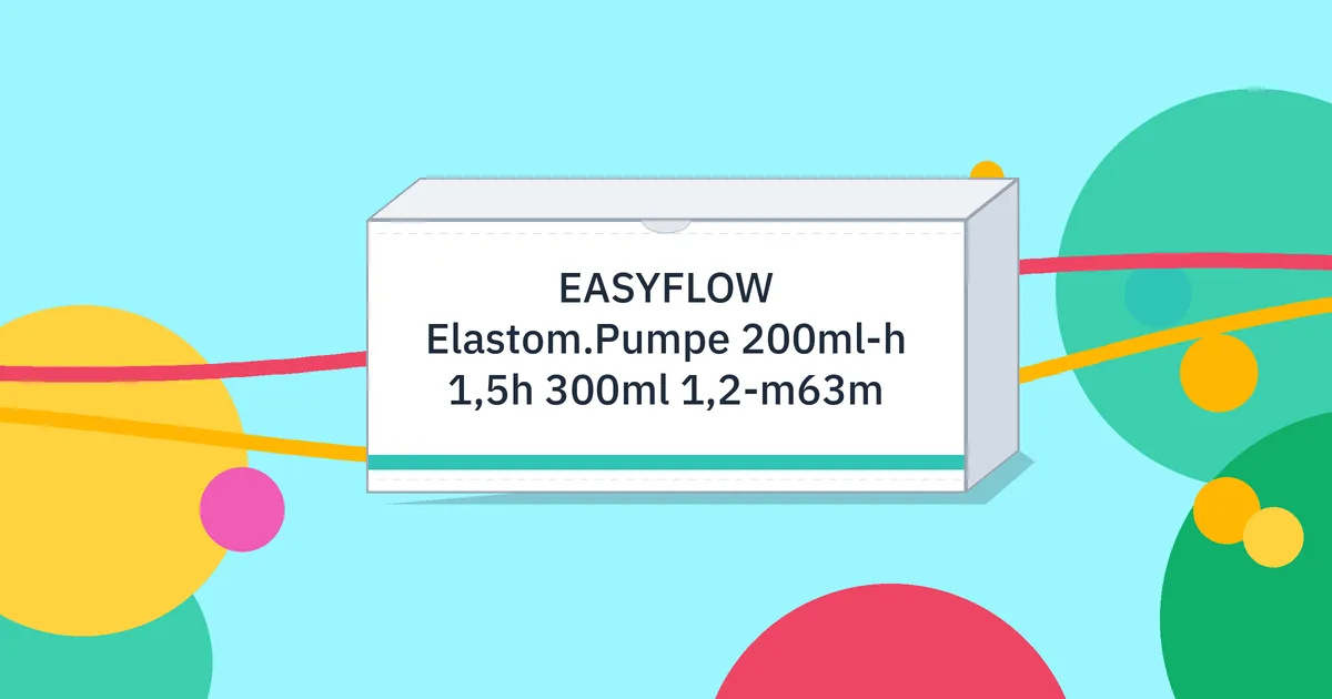 Symbolbild: Packung mit der Aufschrift EASYFLOW Elastom.Pumpe 200ml-h 1,5h 300ml 1,2-m63m (PZN 19214778) – Verfügbarkeit und Bezug in Apotheken in Frankfurt am Main