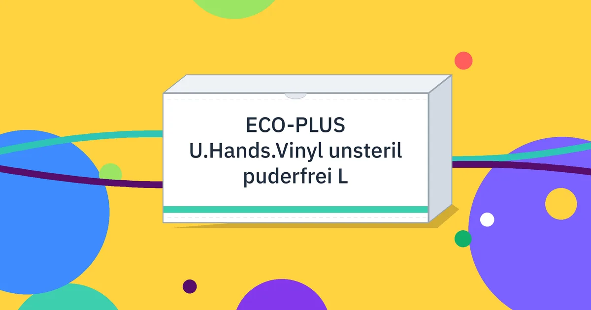 Symbolbild: Packung mit der Aufschrift ECO-PLUS U.Hands.Vinyl unsteril puderfrei L (PZN 17887556) – Verfügbarkeit und Bezug in Apotheken in Frankfurt am Main