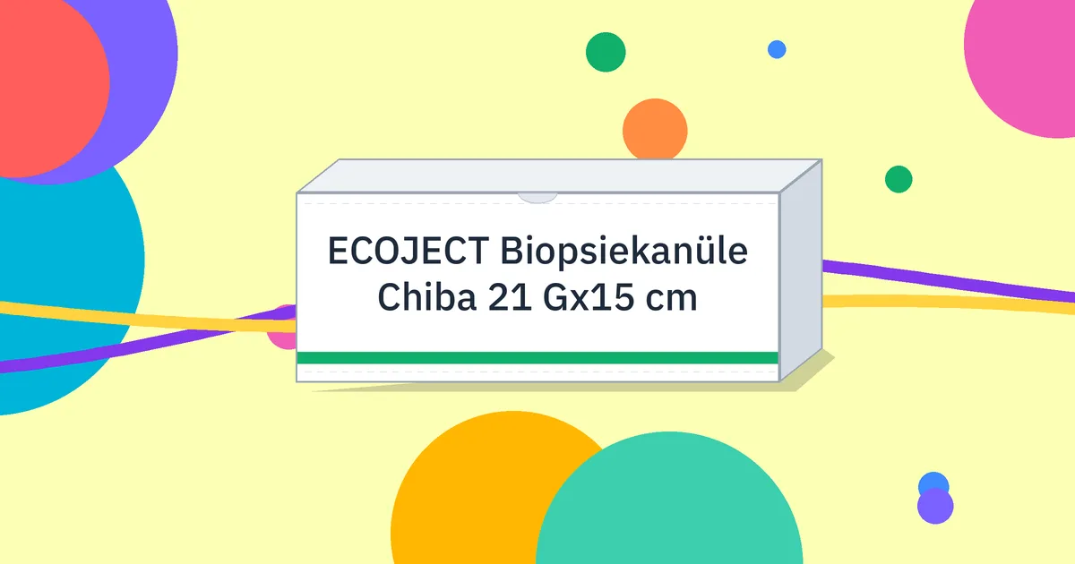 Symbolbild: Packung mit der Aufschrift ECOJECT Biopsiekanüle Chiba 21 Gx15 cm (PZN 06125263) – Verfügbarkeit und Bezug in Apotheken in Frankfurt am Main